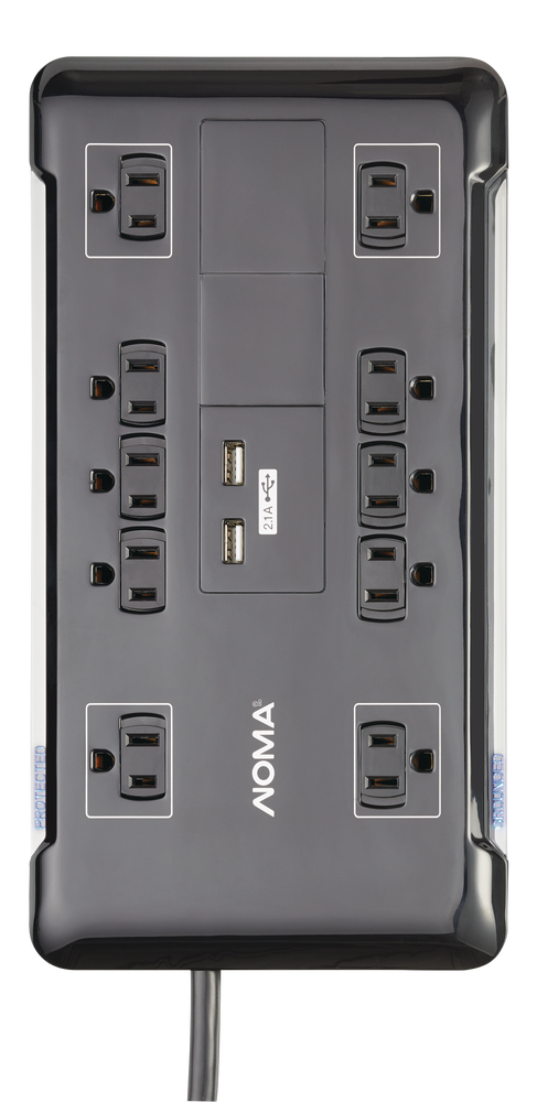 NOMA 10-Outlet and 2 USB Port Power Bar with Surge Protector, 4-ft Cord ...