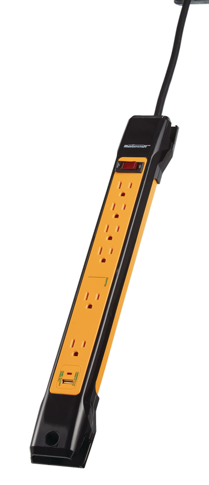 Mastercraft 6-Outlet and 1 USB Port Power Bar with 6-ft Cord, Yellow ...