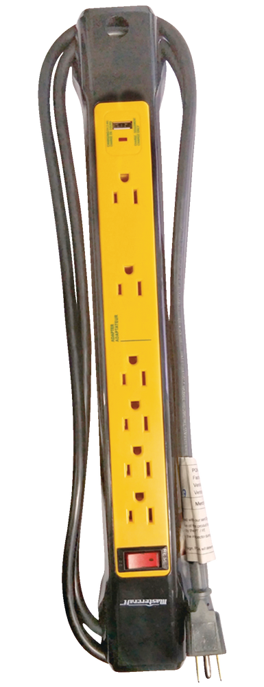 Mastercraft 6-Outlet and 1 USB Port Power Bar with 6-ft Cord, Yellow ...