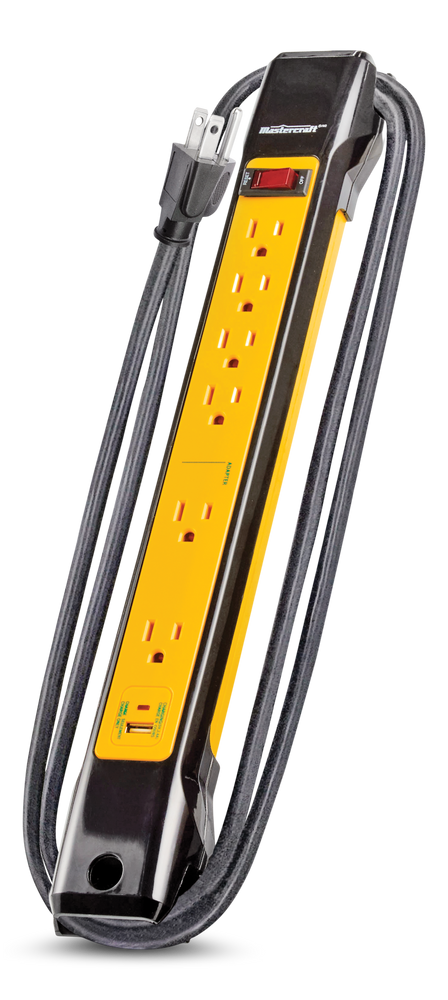 Mastercraft 6-Outlet and 1 USB Port Power Bar with 6-ft Cord, Yellow ...