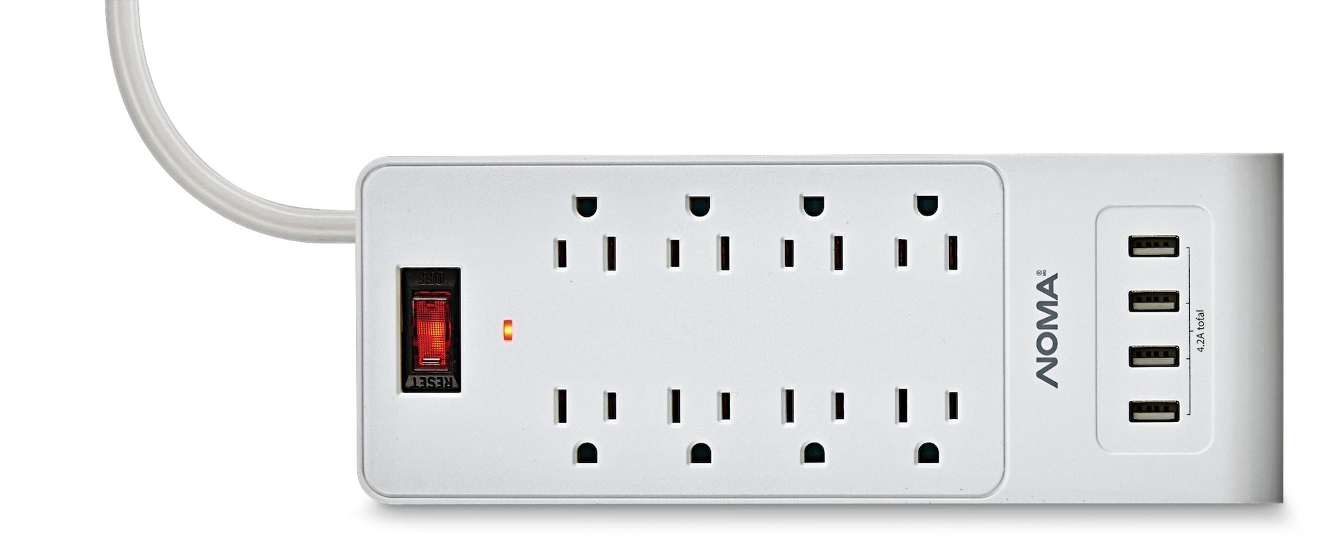 NOMA 8-Outlet and 4 USB Port Power Bar with Surge Protector, 3-ft Cord ...