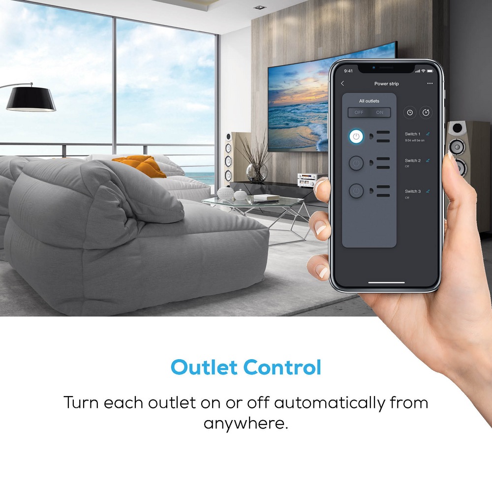 Geeni 3-Outlet Smart Wifi Power Bar with Surge Protector, 3-ft Cord ...