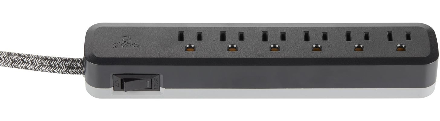 Globe 6-Outlet Power Bar with 6-ft Fabric Cord and Right Angle Plug ...