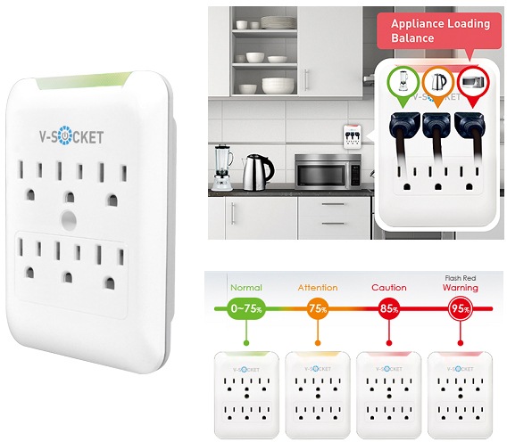 NOMA 6-Outlet Extender Wall Tap with Surge Protector, 540 Joules, Colour Indicator Light, White ...