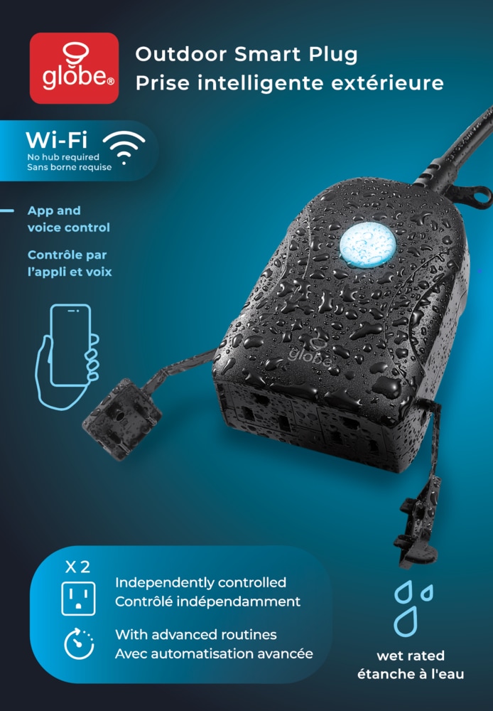 Prise Wi-Fi Extérieure Globe Smart Plug, 2 sorties, résistant aux ...