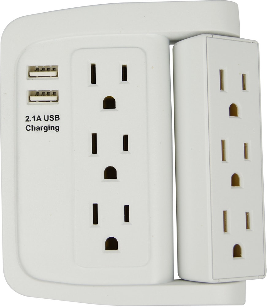 Southwire 6-Outlet and 2 USB Port Rotating Power Bar with Surge ...