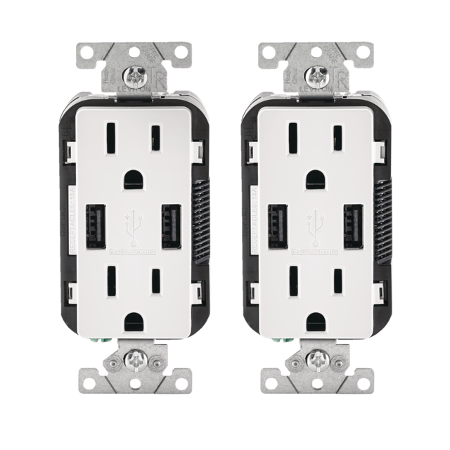 Leviton T5632-754 Decora 2-Port USB Type-A Wall Outlet Charger with 15A ...