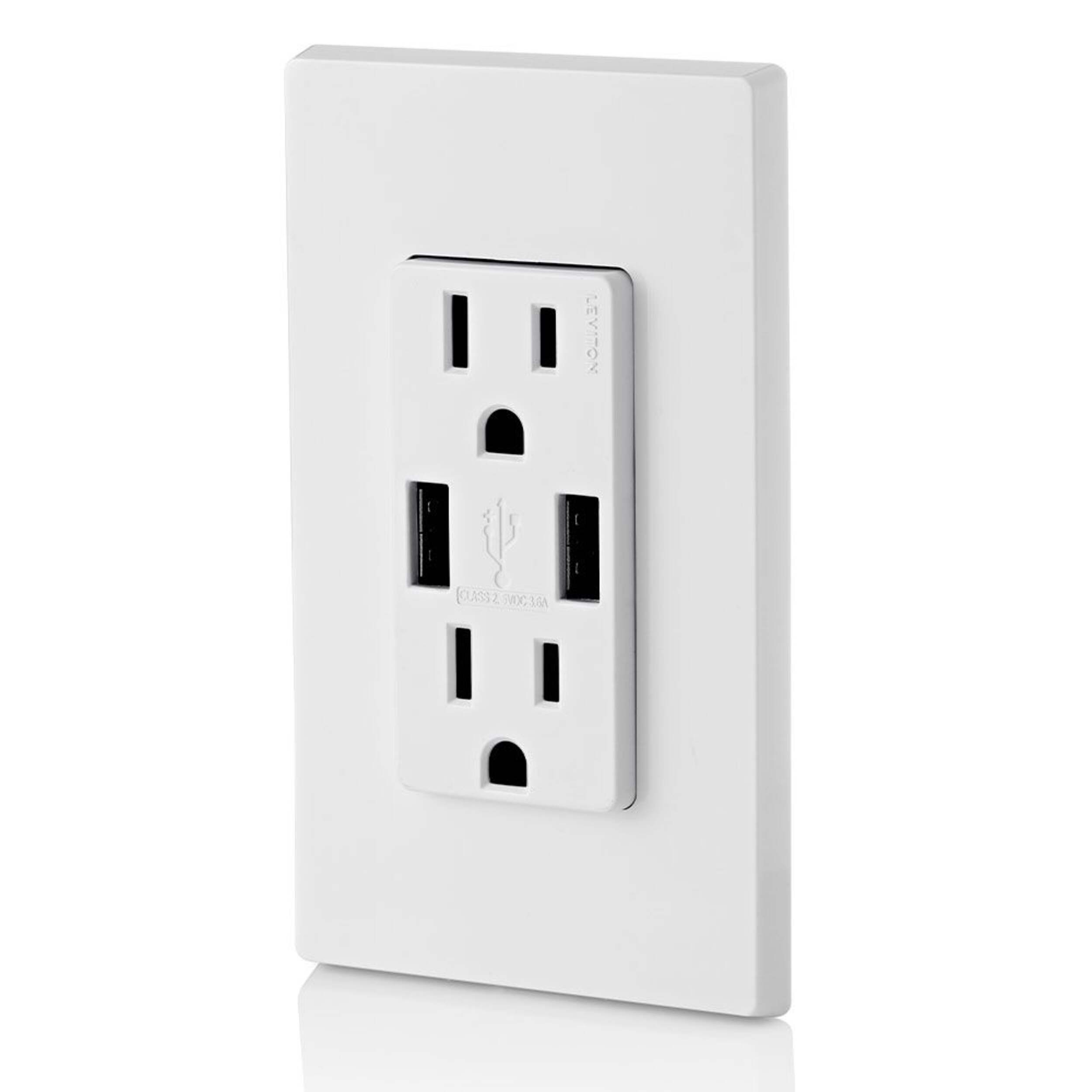 Leviton T5632-754 Decora 2-Port USB Type-A Wall Outlet Charger with 15A ...