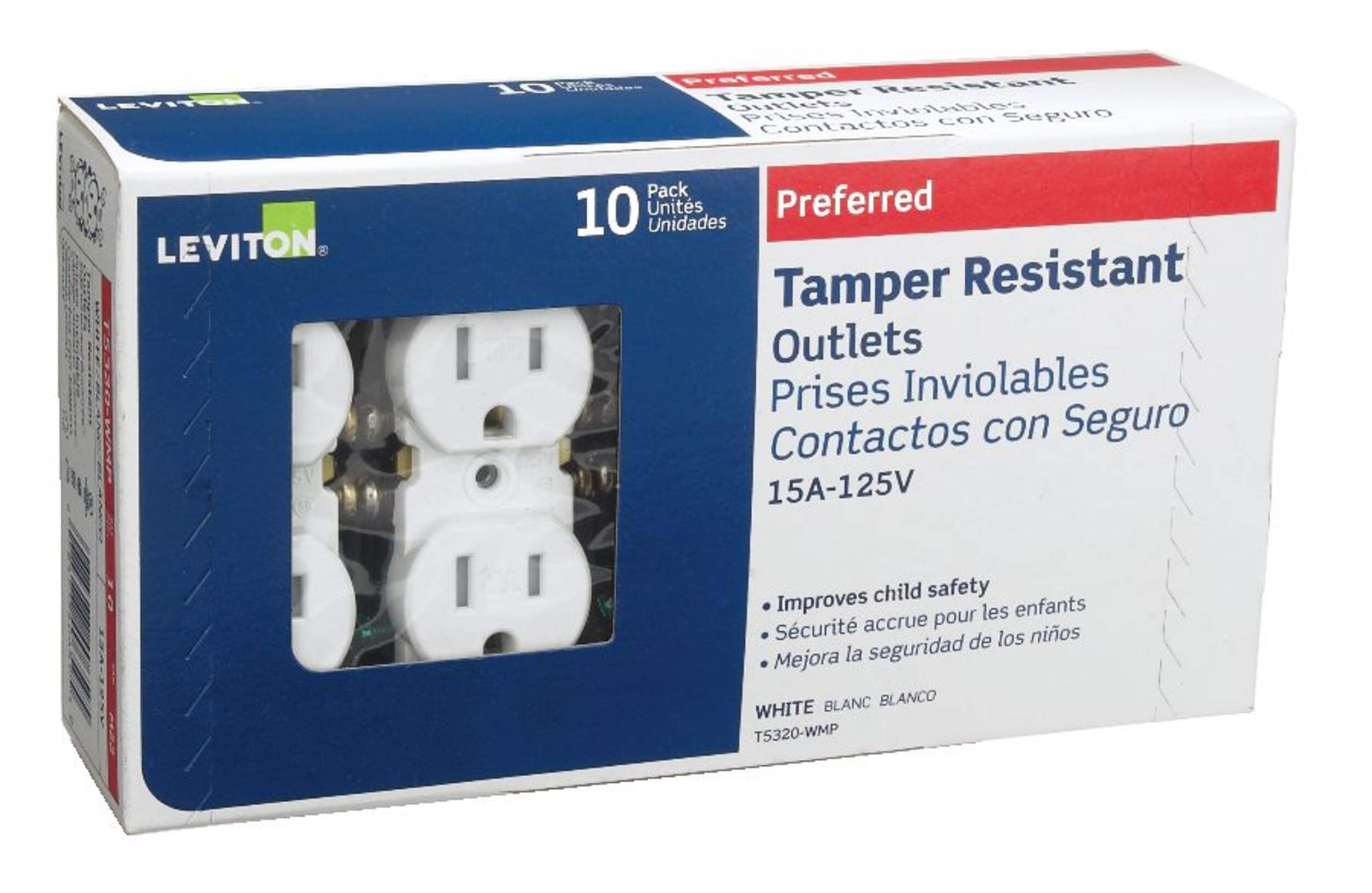 Prise double inviolable Leviton T5320-752 NEMA 5-15R, 15 A. 125 V, mise ...