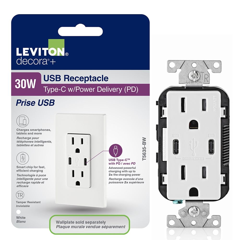 Leviton USB Receptacle, 2X Type-C 30W PD | Canadian Tire