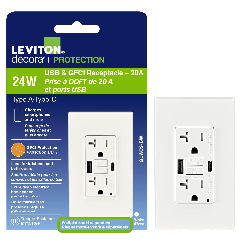 Leviton 20A USB & GFCI Receptacle, Type-A/Type-C | Canadian Tire