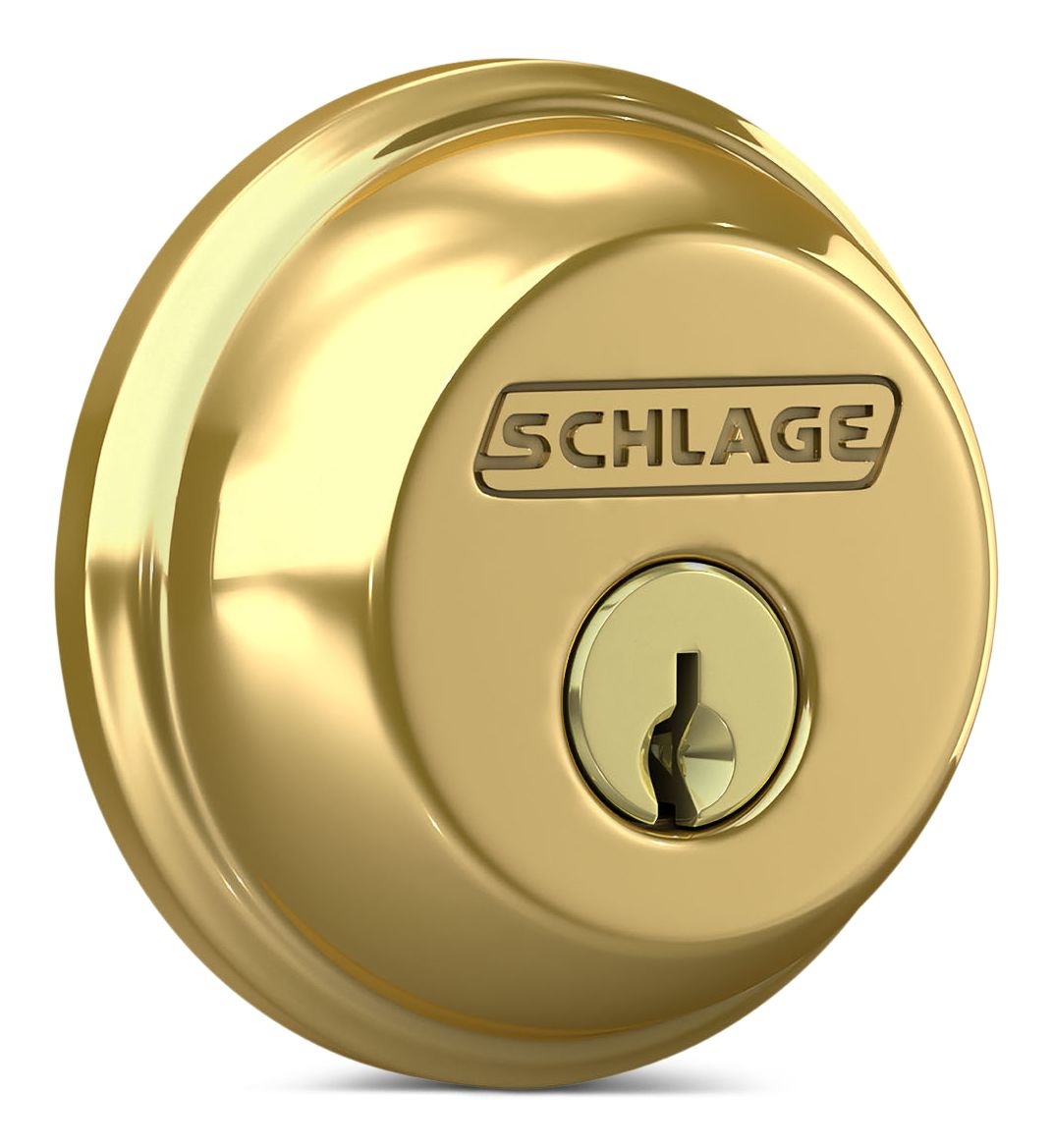 Schlage Single-Cylinder Round Deadbolt Door Lock, AAA, Polished Brass ...