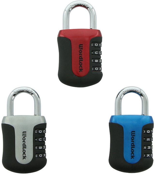 Wordlock 45mm-Wide Resettable Text-Combination 4-Dial Sport Padlock ...