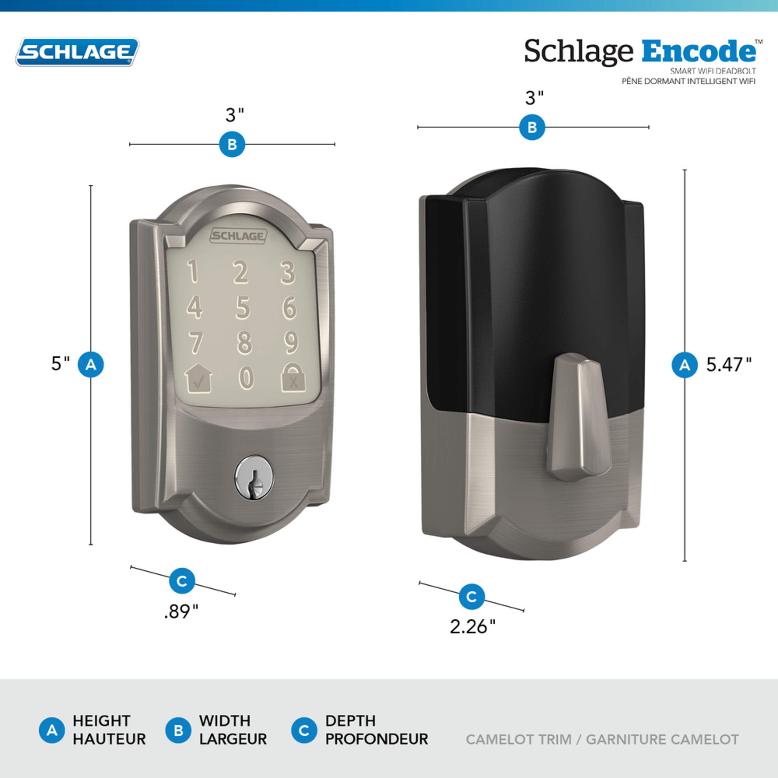 Schlage Encode Smart WiFi Deadbolt with Camelot Trim, Rated AAA ...