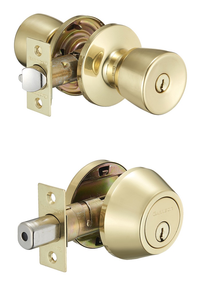 Garrison Tulip Door Knob & Deadbolt Lock Combo Pack, Polished Brass ...