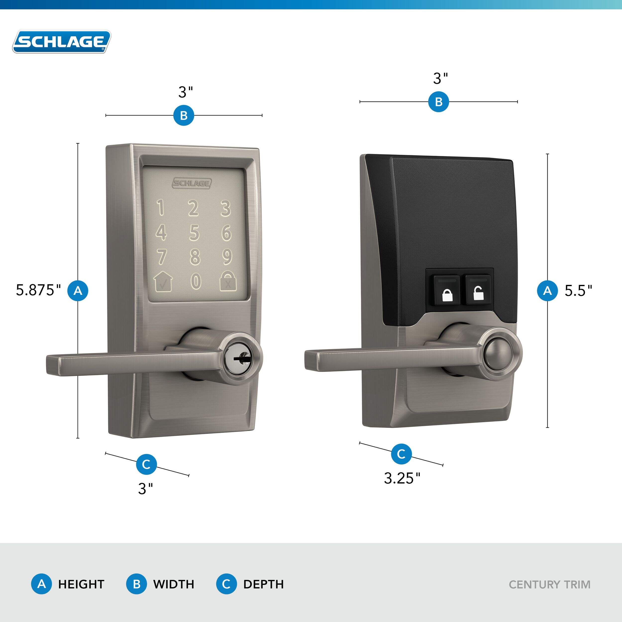Schlage Encode Smart WiFi Latitude Lever with Century Trim, Rated AAA ...