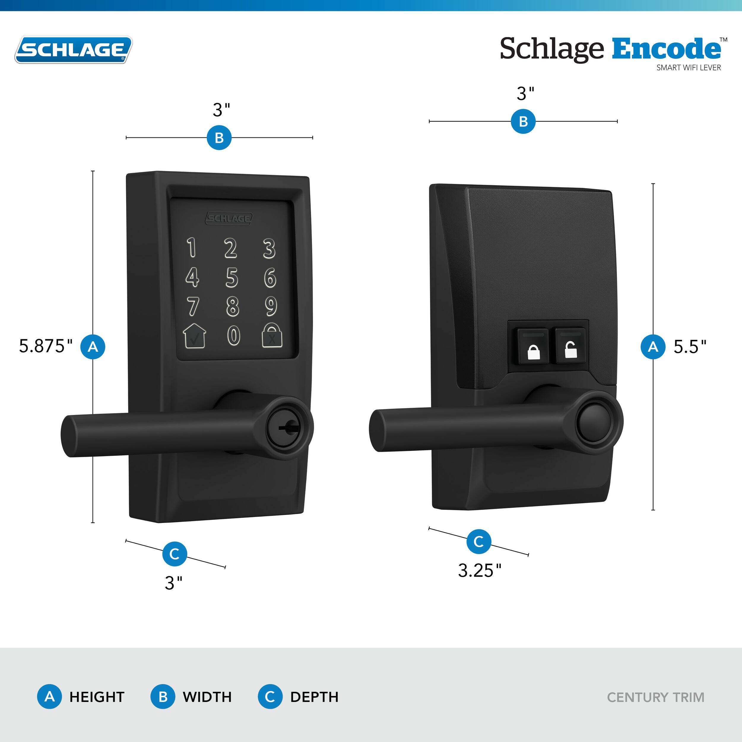 Schlage Encode Smart WiFi Latitude Lever with Century Trim, Rated AAA ...