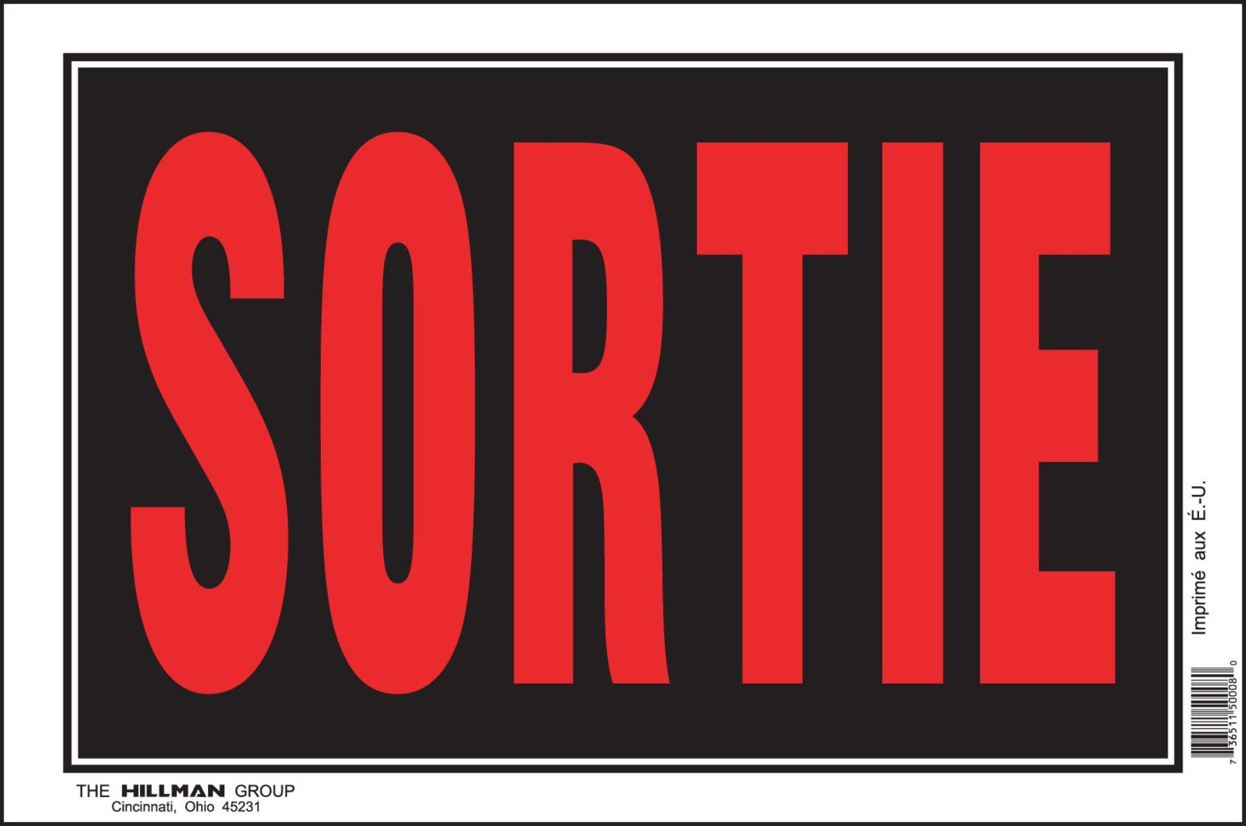 Affiche Sortie auto-adhésive Hillman, français, 9 x 12 po, noir/rouge ...