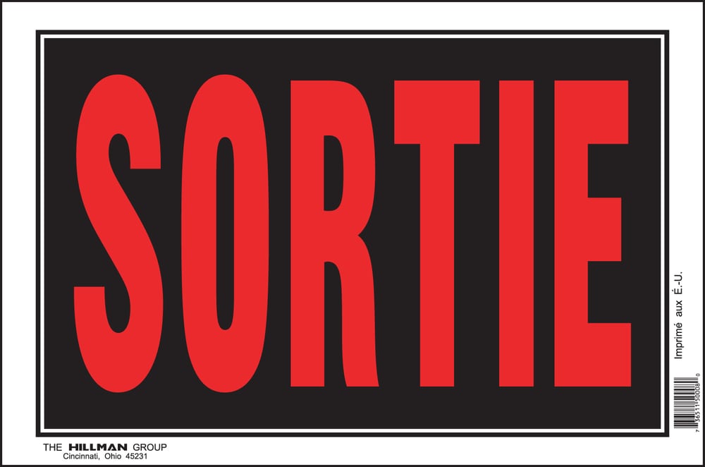 Hillman Self-Adhesive Sortie Sign, French, 9 x 12-in, Black/Red/White ...