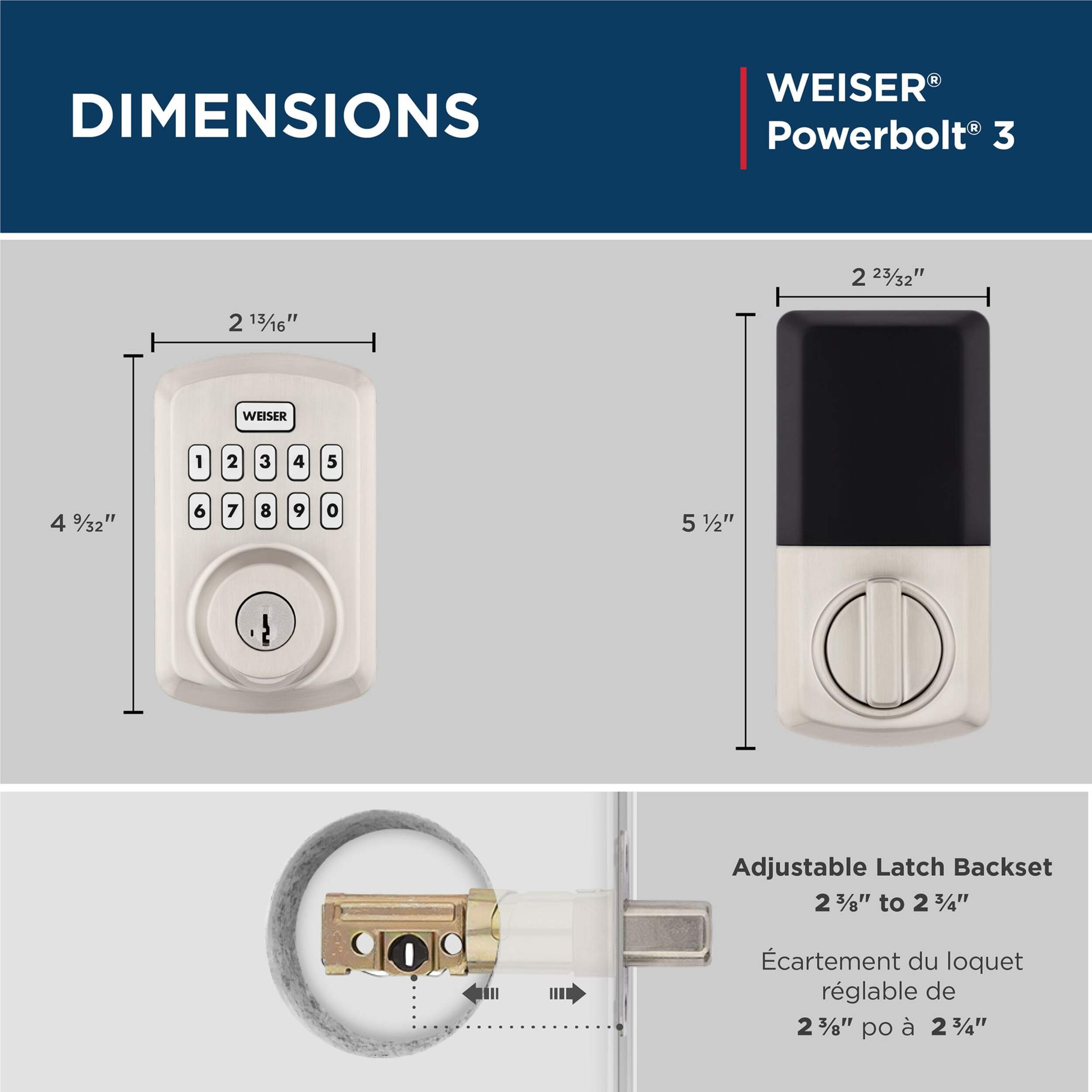 Weiser Powerbolt 3 Electronic Deadbolt Door Lock with SmartKey, Satin ... Weiser Powerbolt 3 Electronic Deadbolt Door Lock with SmartKey, Satin ...