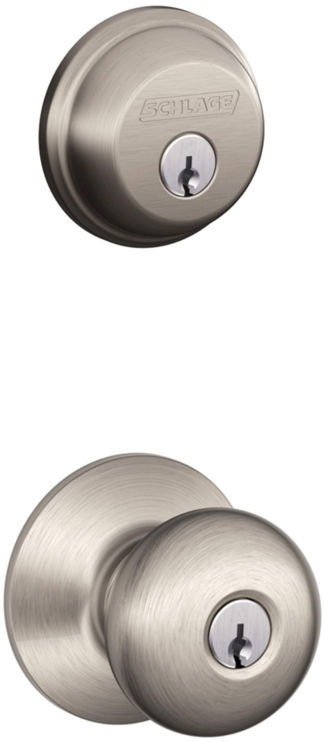 Schlage Plymouth Ball Door Knob & Deadbolt Lock Combo Pack, Satin ...