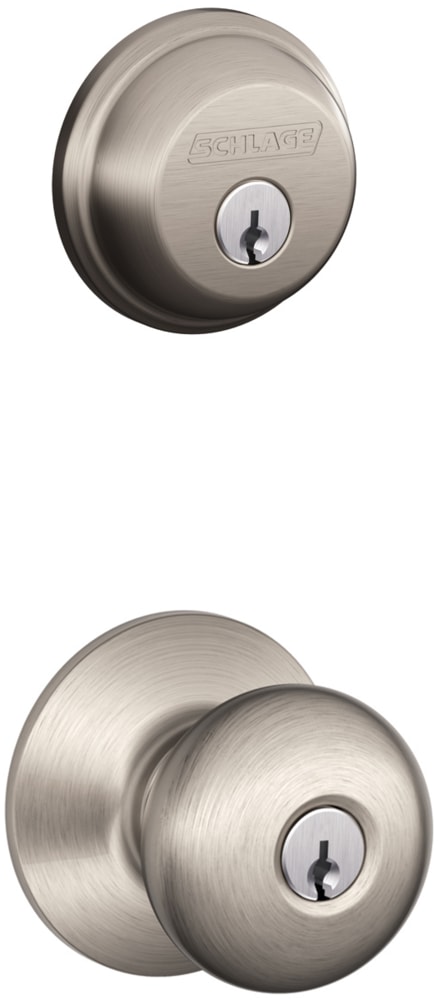 Schlage Plymouth Ball Door Knob & Deadbolt Lock Combo Pack, Satin ...
