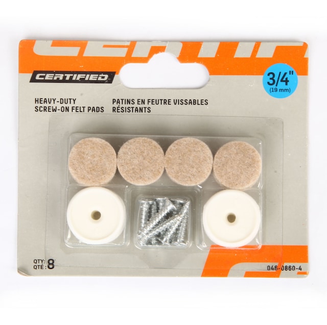 Screw-On Heavy Duty Felt Pads, Screw-On Nylon Discs, 3/4-in, Beige, 8 ...