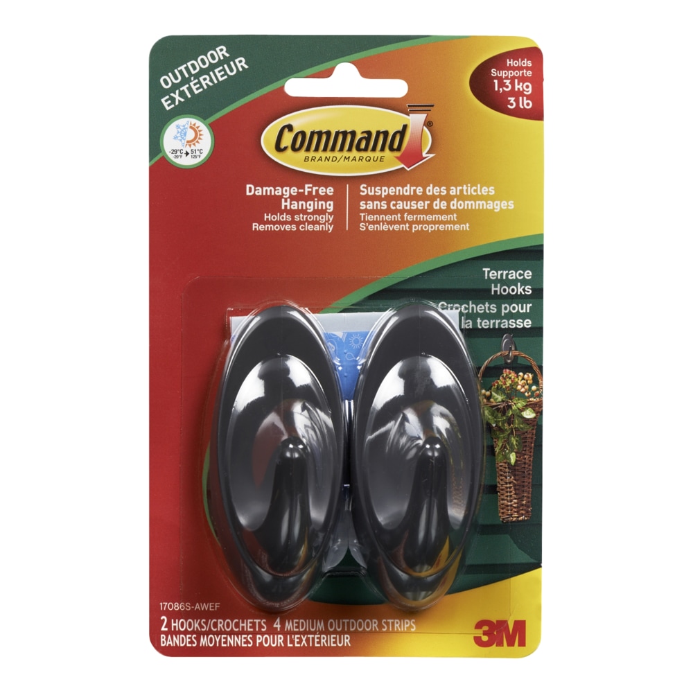 Command Outdoor Medium Slate Terrace Hooks, Easy Application, Foam ...