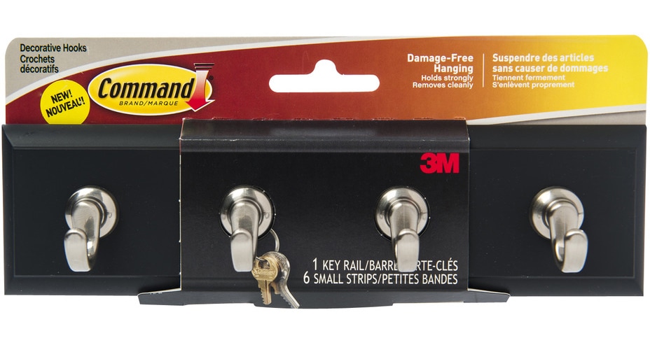 Command Slate 4-Hook Key Rail Organizer with Adhesive Strips, 2-lbs ...