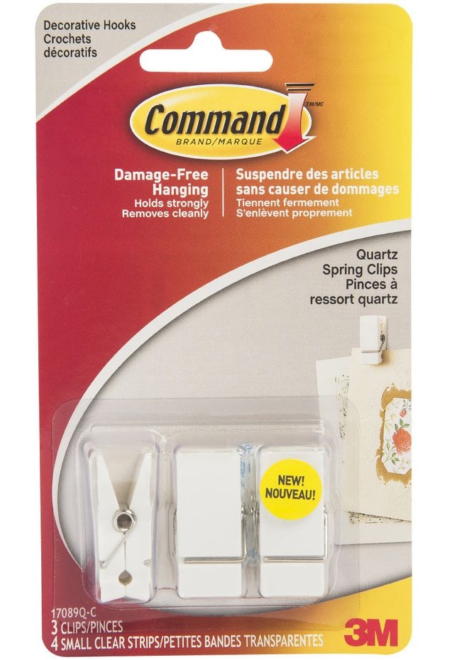 Command Small Quartz Spring Clips with Clear Adhesive Strips, White, 3 ...
