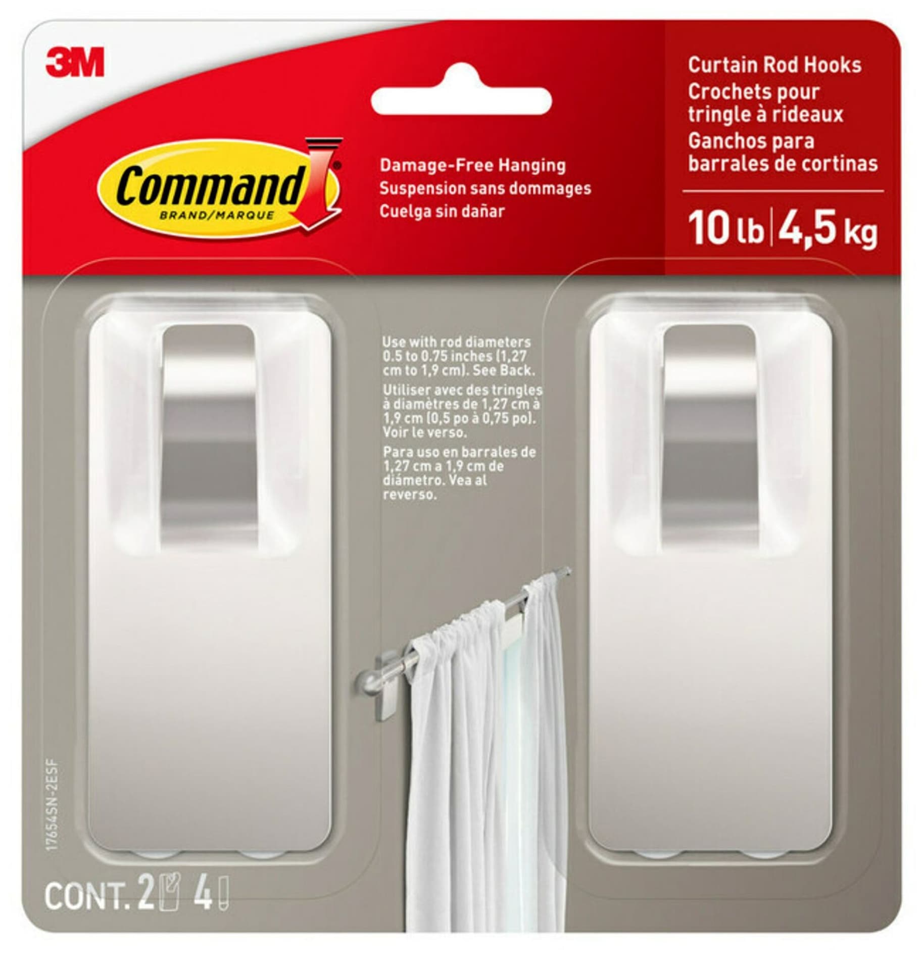 Command 2-Piece 10-lb Satin Nickel Damage Free Curtain Rod Hooks ...