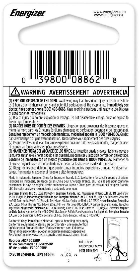 Energizer 1 pk CR2025 3V 3 Volt Lithium Coin Cell Battery Canadian Tire