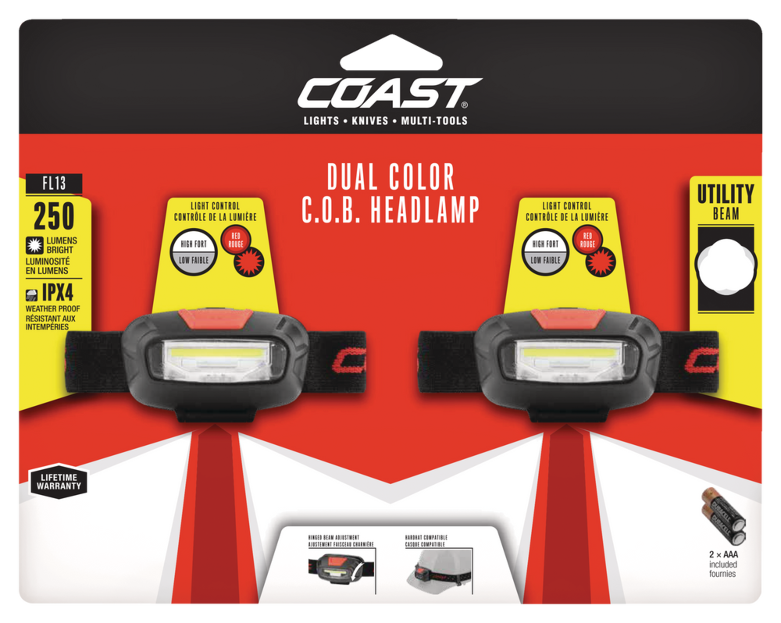 Coast 250 Lumens Dual Colour COB Headlights/Headlamps, Batteries ...