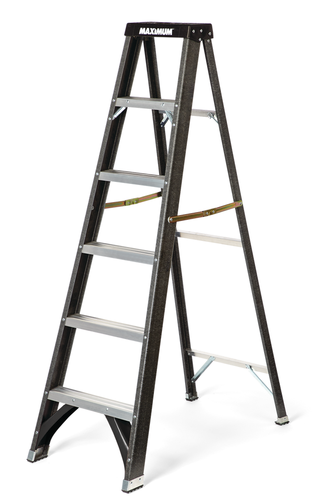 MAXIMUM Grade 1 Fiberglass Heavy-Duty Industrial Step Ladder, 250-lb, 6 ...