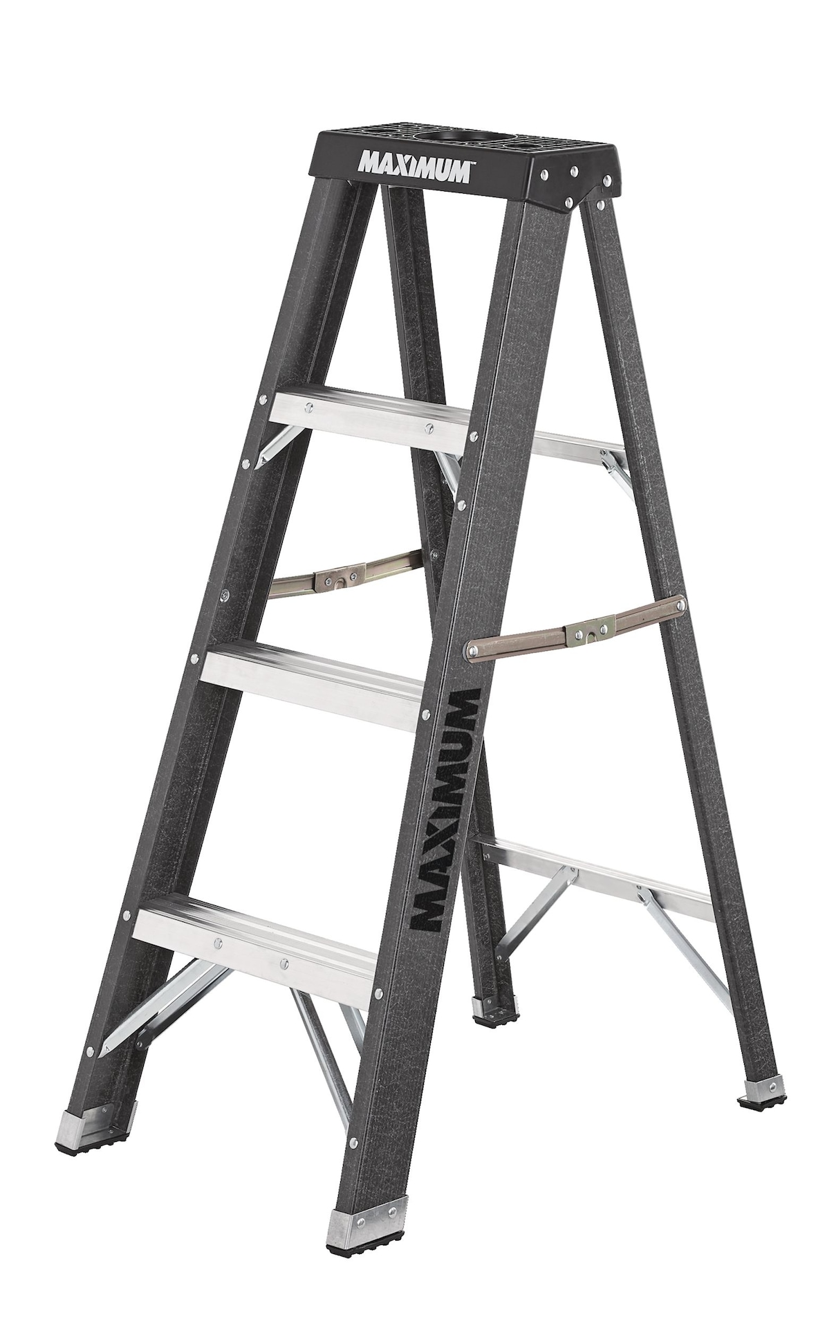 MAXIMUM Grade 1 Heavy-Duty Fiberglass Industrial Step Ladder, 4-ft, 250 ...