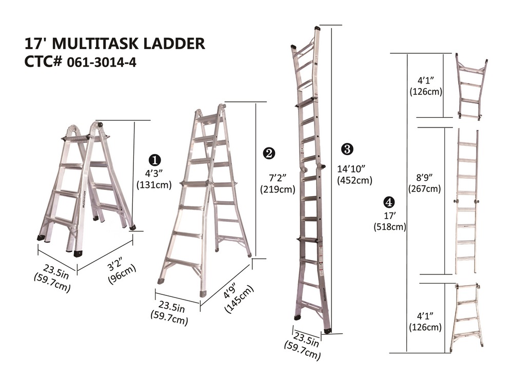 Mastercraft CSA Grade 1 Aluminum Multi-Task Ladder, 17-ft, 250-lb ...