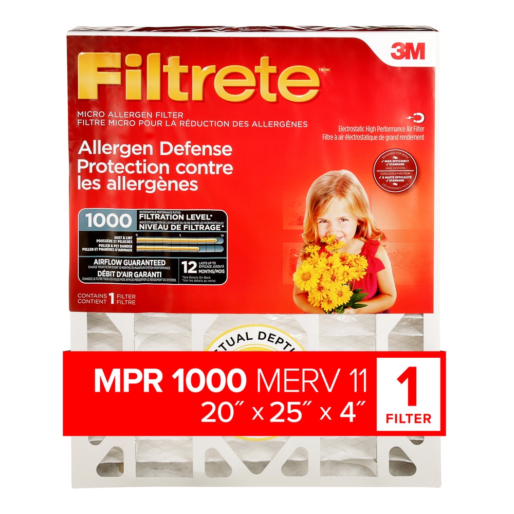 3M™ Filtrete™ Allergen Defense Micro Allergen Deep Pleat Air Filter, MPR 1000, 20 x 25 x 4-in, 1 ...