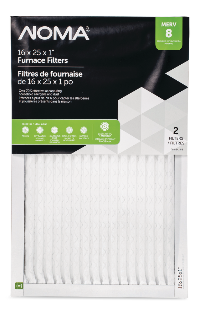 NOMA MERV 8 Furnace Air Filters, 16 x 25 x 1-in, 2-pk | Canadian Tire