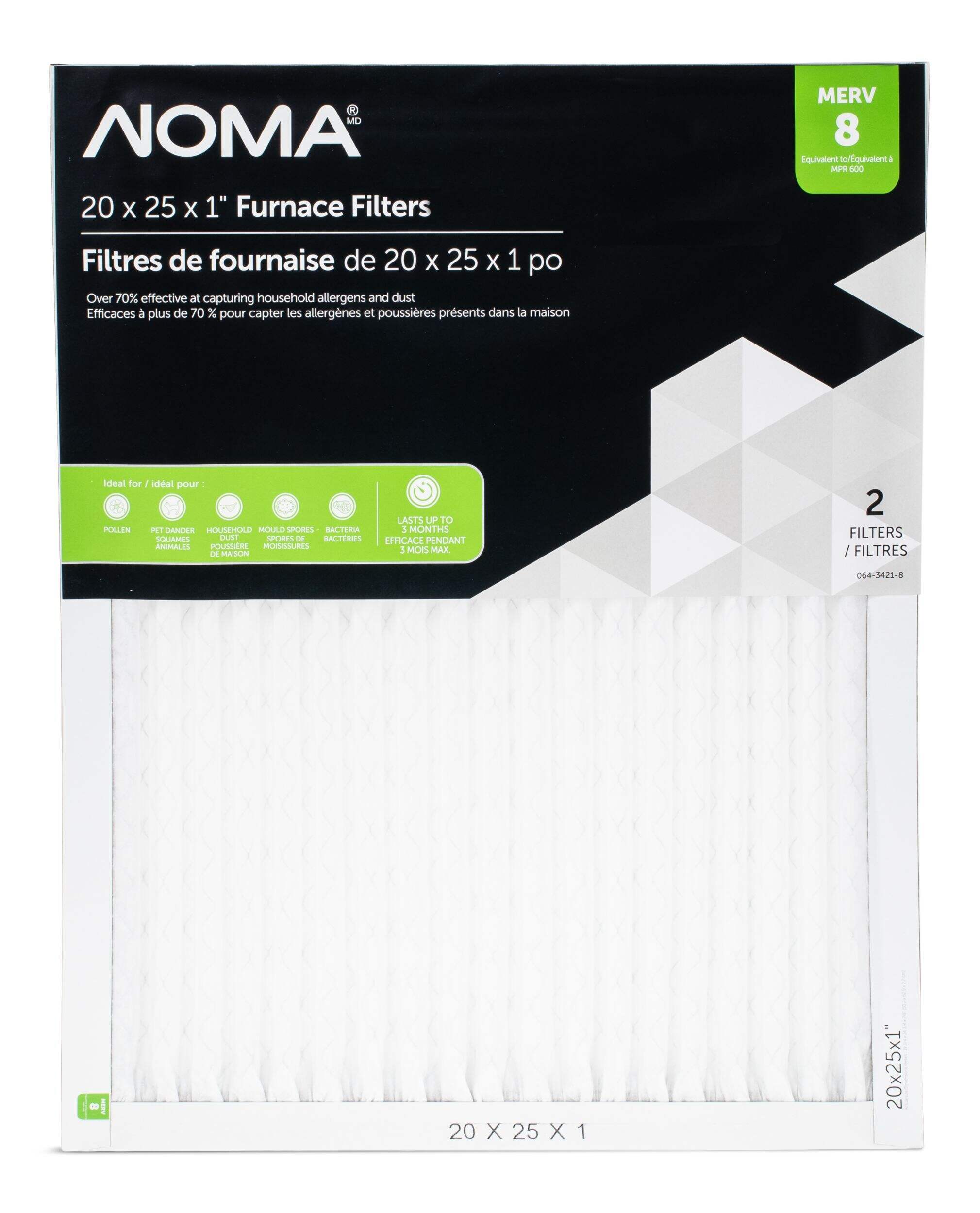 Filtres à air à fournaise NOMA MERV 8, 38,1 cm x 50,8 cm x 2,54 cm (20 x 25 x 1 po), paq. 2 ...
