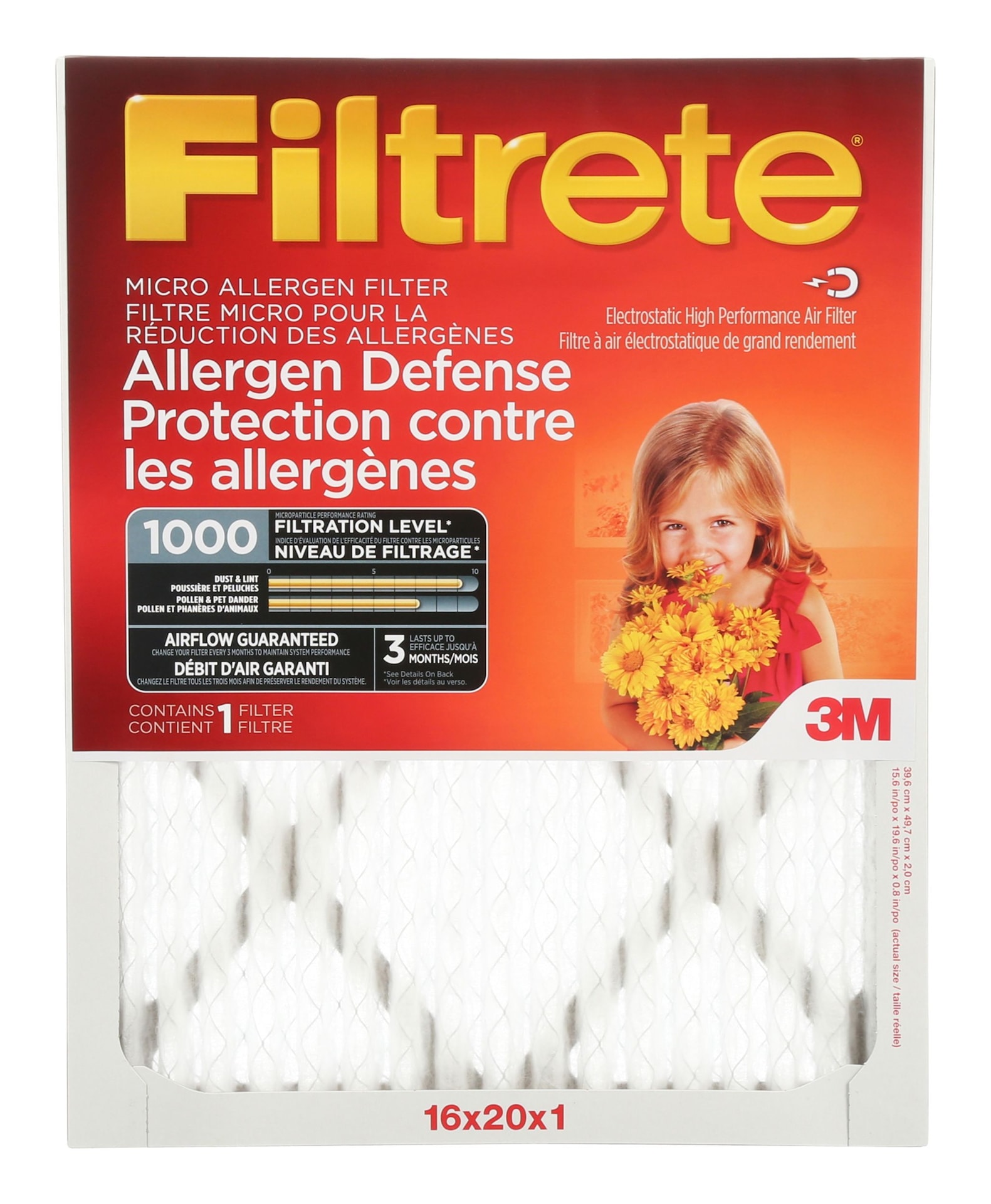 3M™ Filtrete™ Allergen Defense Micro Allergen Air Filter, MPR 1000, 16 x 20 x 1-in, 1-pk ...