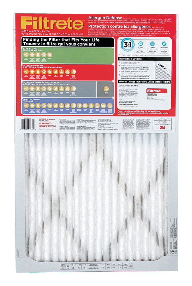 3M™ Filtrete™ Dual-Action Micro Allergen Plus 2X Dust Defense Air Filter, MPR 1000D, 16 x 25 x 1 ...