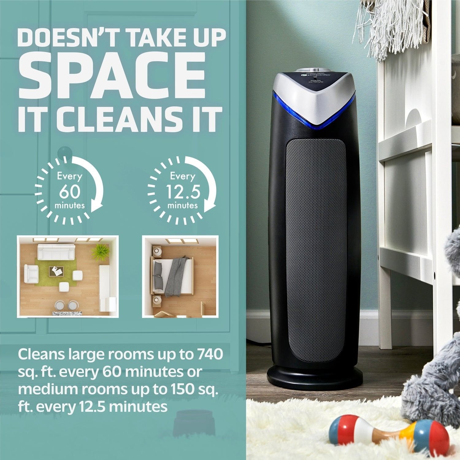 GermGuardian AC4825DLX 4 in 1 HEPA Filter UVC Tower Air Purifier Removes Allergens Odours Black Small Medium Room Canadian Tire