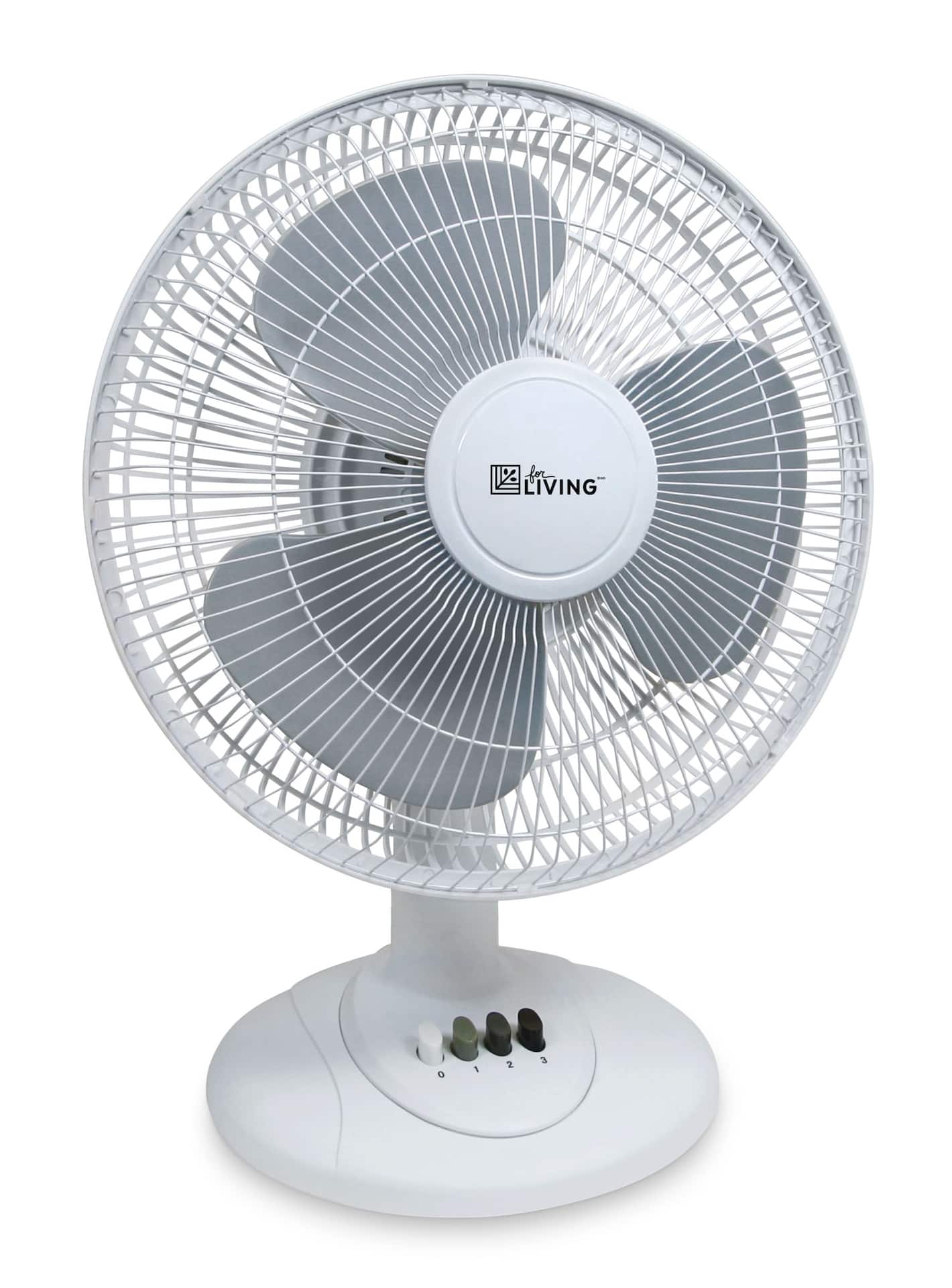 For Living Tilt Head Oscillating Table Desk Fan 3 Speed White 12 in Canadian Tire