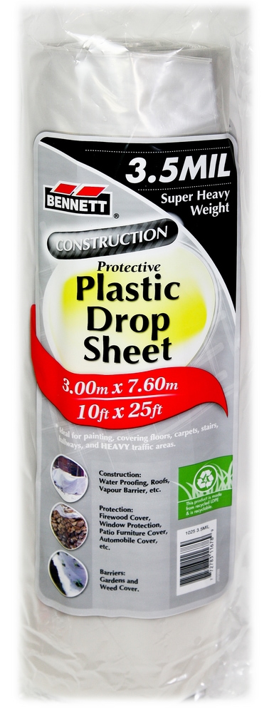 Bennett Heavy Weight Plastic Drop Sheet, 10-ft x 25-ft, White ...