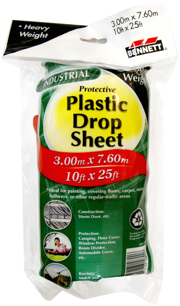 Bennett Protective Heavy Weight Plastic Drop Sheet, 10-ft x 27-ft ...