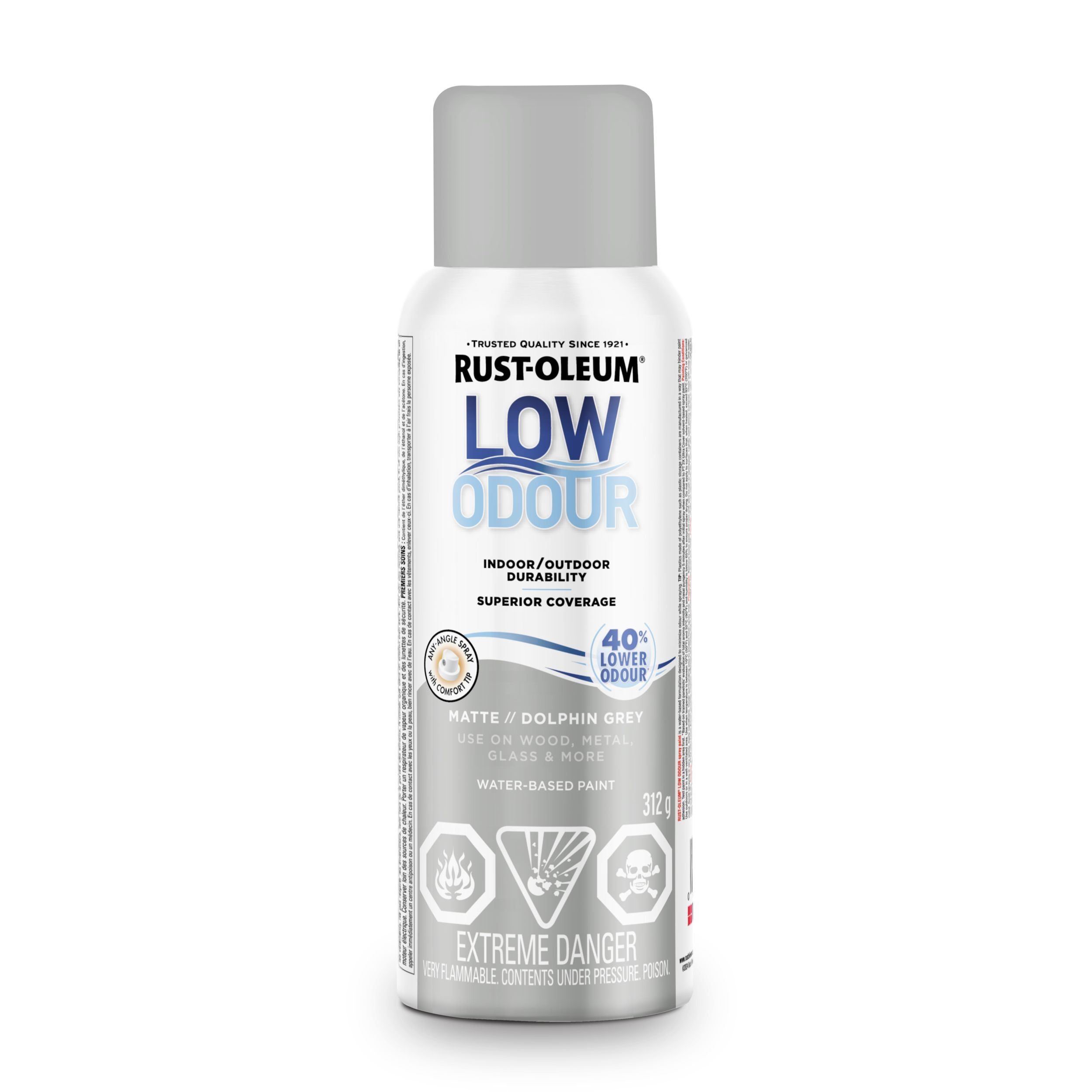 Rust-Oleum Low Odour Water-Based Paint Spray Aerosol, Matte, Dolphin ...