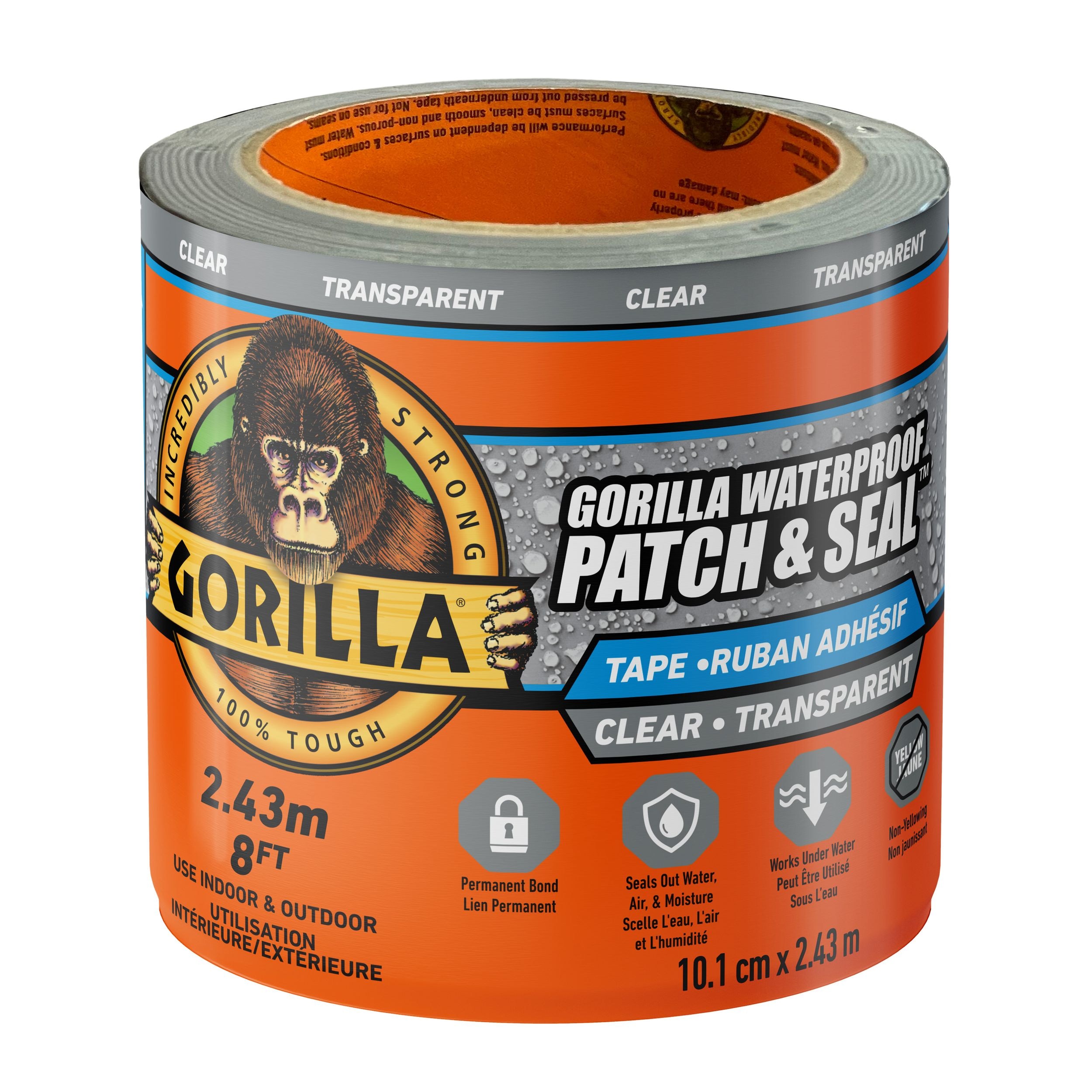 Gorilla Waterproof Patch and Seal Tape, Clear, 10.16cm x 3.04m ...