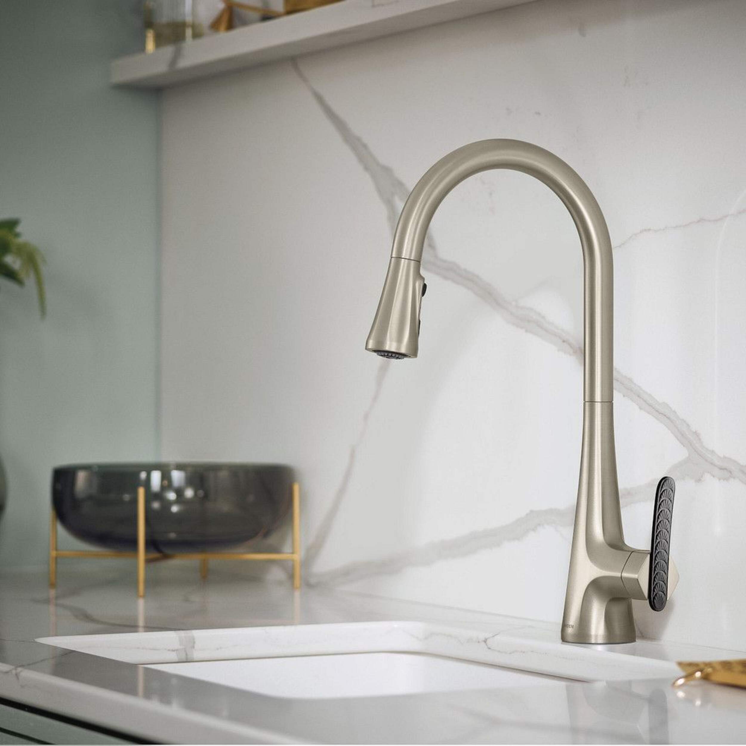 Moen® Sinema Single Handle High Arc Pull Down Kitchen Faucet with Power ...