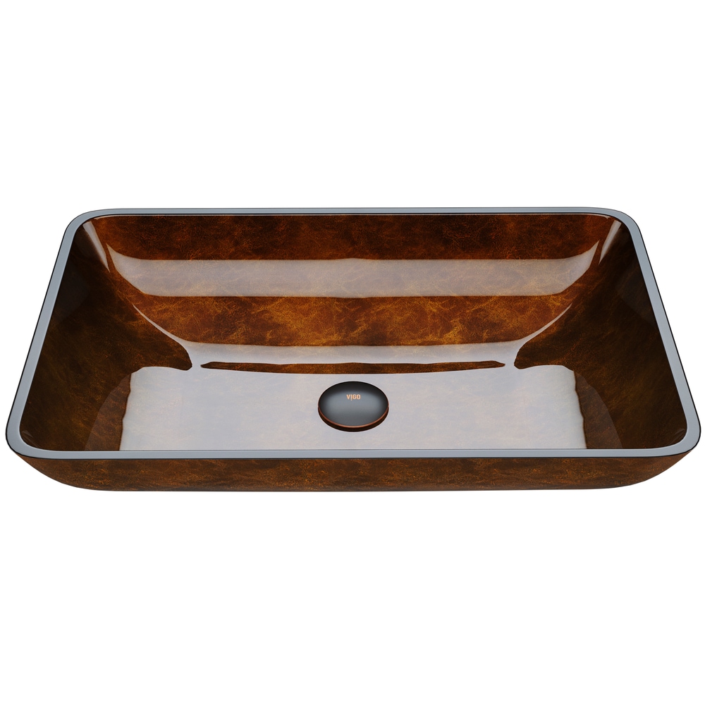 VIGO Glass Rectangular Vessel Bathroom Sink/Basin with Rounded Edges ...
