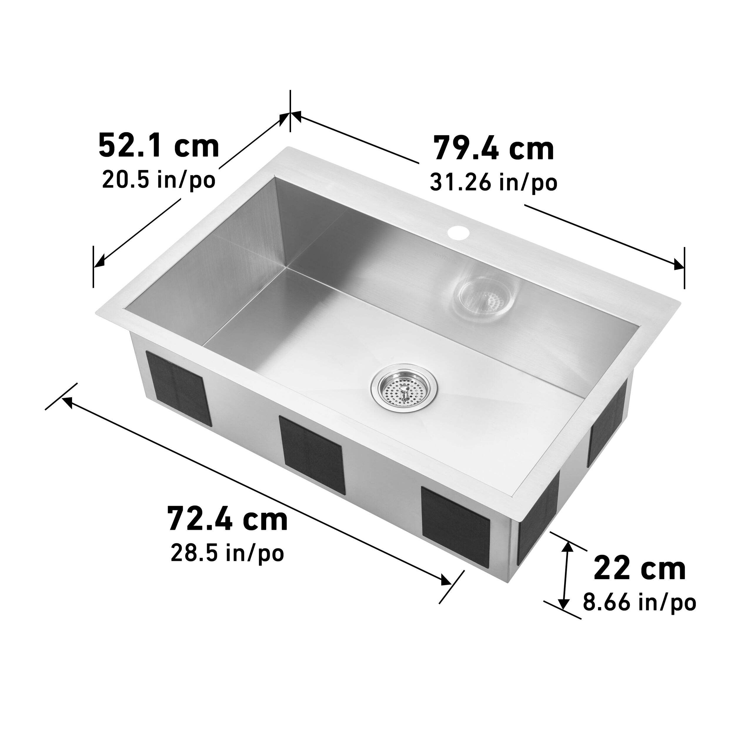 Artika Prime Top/Undermount Stainless Steel Single Bowl Kitchen Sink ...